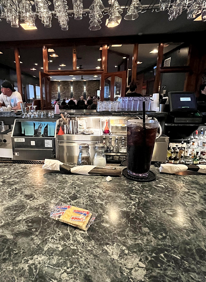 The bar counter&mdash;where solo diners become part of the Culhane's family. A marble-topped front row seat to hospitality in action.