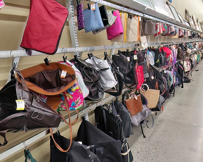 Handbag heaven stretches as far as the eye can see. That tropical print tote is practically begging to carry your beach essentials this summer.