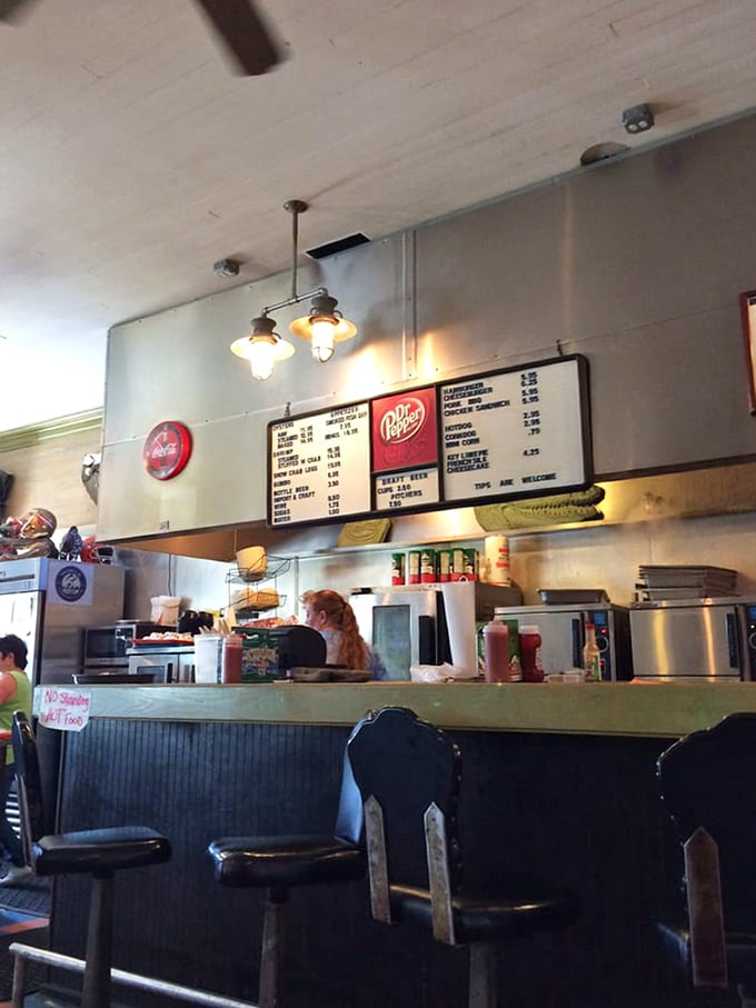 The bar area has that perfect lived-in feel, where you just know the person behind the counter has heard every fishing story ever told in this county.