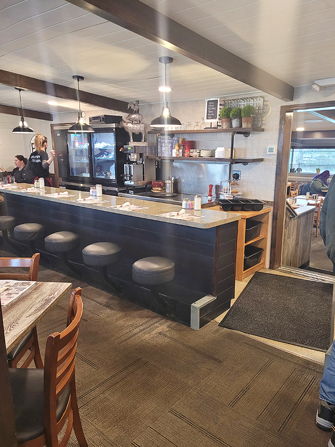 The counter seating offers front-row tickets to the culinary show &ndash; where breakfast magic happens just a few feet away.