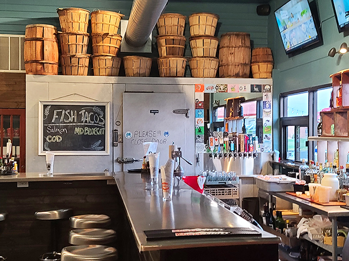 The bar area where cold beer meets hot crab cakes in perfect harmony.