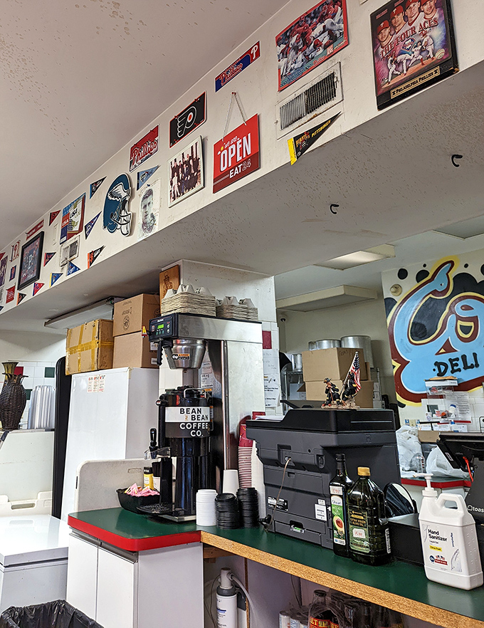 Where coffee meets sandwich prep in perfect harmony. The walls adorned with Philly sports memorabilia tell you you're in the right place.