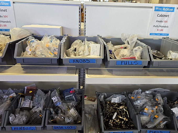 Hardware heaven in neatly labeled bins&mdash;where that one specific knob you've been searching three hardware stores for is probably hiding. 