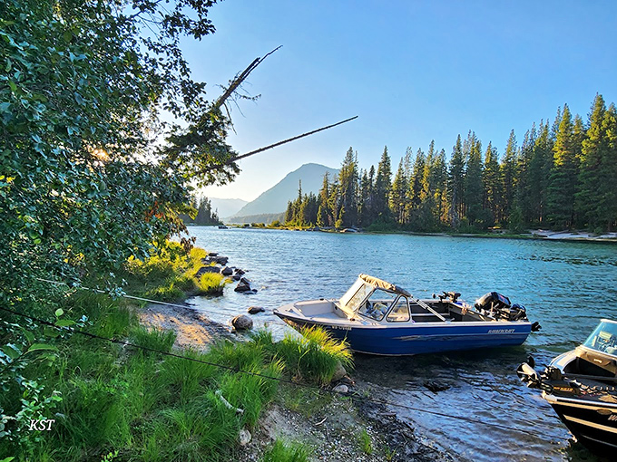 Boats resting at nature's dock, waiting for tomorrow's adventure. Lake Wenatchee's shoreline offers perfect launching points for exploring waters that hold both fish and reflection.