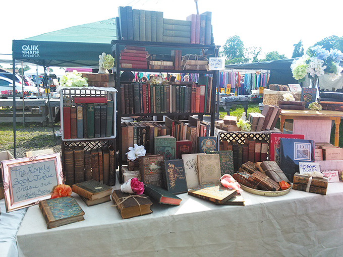 Bibliophile heaven &ndash; weathered leather spines and forgotten titles waiting for the right reader to give them a second life on a new bookshelf.