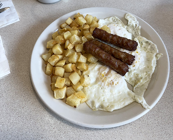 A breakfast plate that could fuel a lumberjack through a full day of tree-felling adventures.