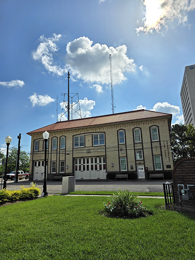 The Fire Museum building provides the perfect backdrop for this monument to municipal whimsy.
