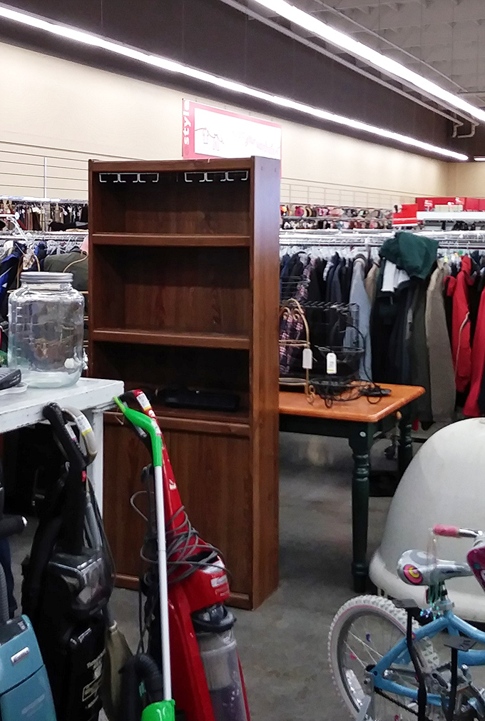 Furniture island: where solid wood bookshelves from the pre-particle-board era stand as monuments to craftsmanship of yesteryear.