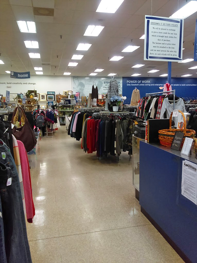 The checkout area: final frontier between you and your thrifting victory. Those boots on display are practically begging to leave with someone new.