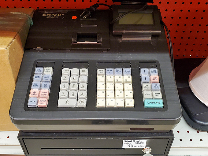 This vintage Sharp cash register probably rang up purchases when gas was under a dollar&mdash;now it could be the quirky accent piece your home office needs.
