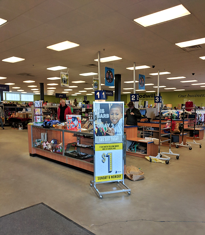 Sunday specials beckon at the checkout counter, where color-coded tags determine which treasures receive additional discounts.