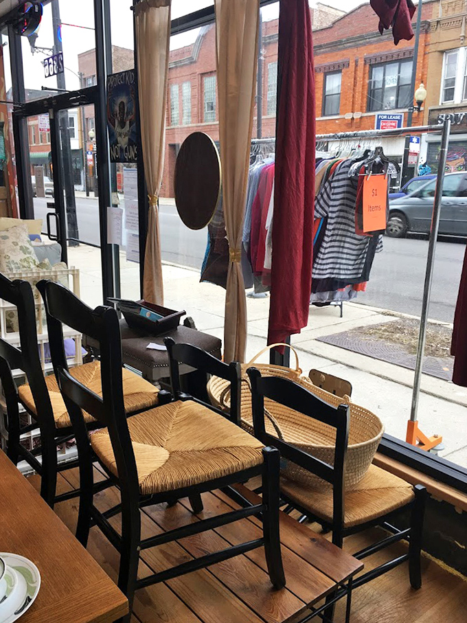Window seat philosophy: watching the world go by while contemplating your next thrift store score on these perfectly worn-in chairs.