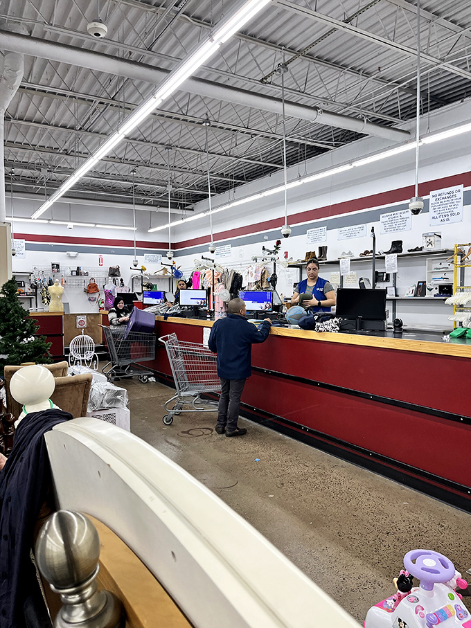 The checkout counter&mdash;the final frontier between you and your thrifting victory. That staff member has witnessed countless treasure-hunting triumphs.