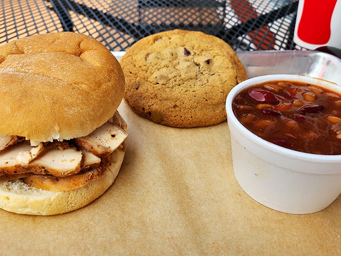 A chicken sandwich that doesn't need Instagram filters, with beans that have clearly been simmering since dawn.