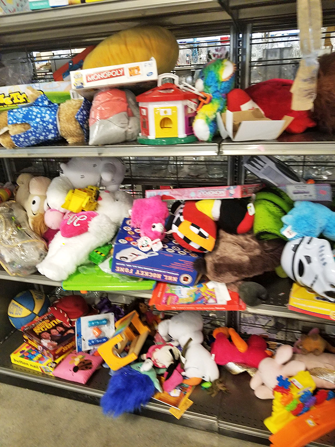 Toy paradise where Monopoly meets teddy bears and Star Wars. Childhood nostalgia by the pound – no batteries or assembly required.