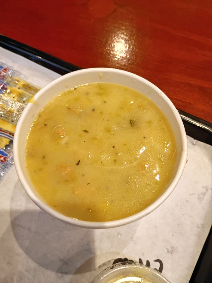 Creamy clam chowder thick enough to float your hopes and dreams on every spoonful.