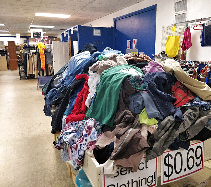 Mountains of clothing at prices that would make your Depression-era grandparents proud.