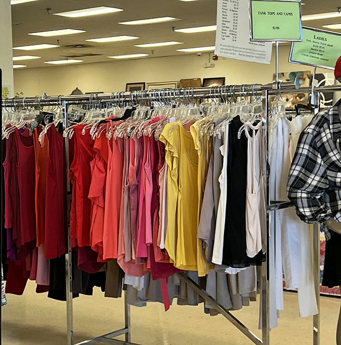 Color-coded clothing racks make finding your next favorite outfit as easy as following a rainbow to its fashionable pot of gold.
