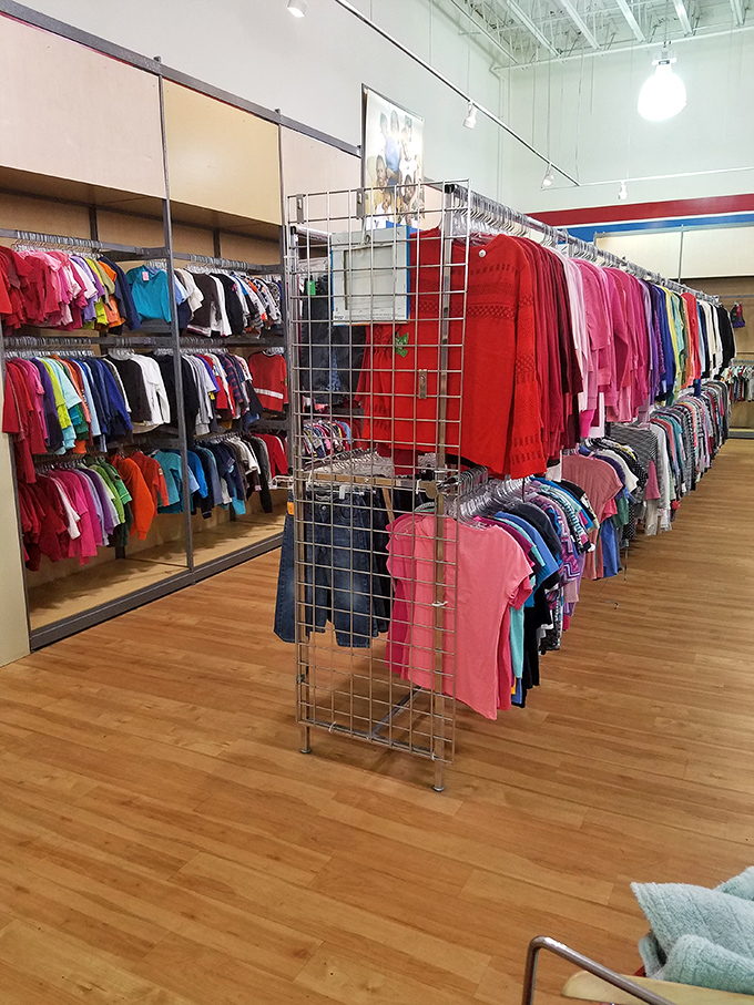 The rainbow road of retail therapy &ndash; color-coded clothing racks make finding your perfect hue a breeze.