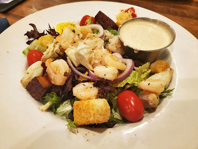 A salad that proves vegetables can party too, especially when they're hanging out with perfectly grilled shrimp and homemade dressing.