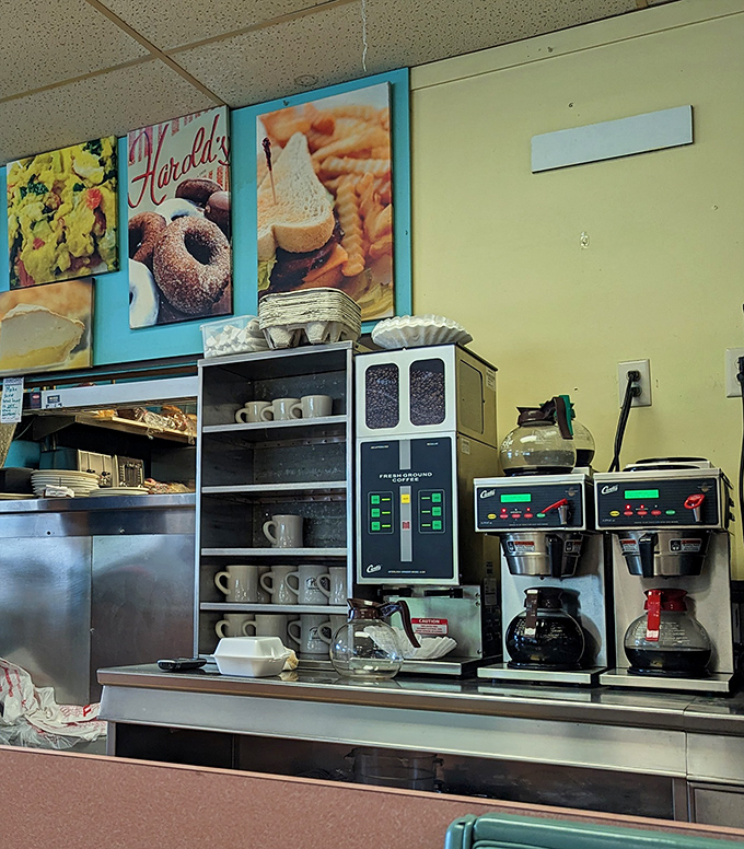 The coffee station stands ready for serious business – multiple pots brewing liquid motivation all day.