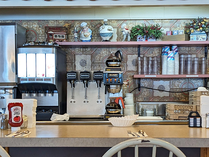 The coffee station – command central for the lifeblood of any respectable diner – promises unlimited refills that somehow taste better than what you brew at home.