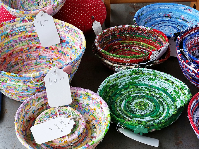 Handcrafted fabric bowls that transform scraps into functional art. Each colorful spiral represents hours of craftsmanship and sustainable creativity.