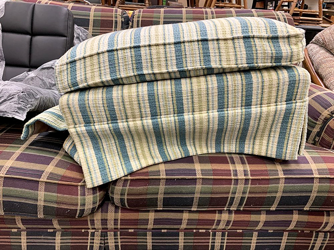 Couch surfing without leaving the store! This plaid ensemble has seen some living rooms, but at these prices, who's judging the pattern?