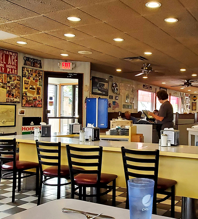 Counter seating offers front-row views of the kitchen action and the kind of casual dining experience diners were built for.