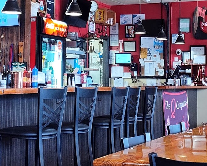 The counter where barbecue dreams begin. Every great meal starts with that first hopeful glance at what's cooking behind the scenes.