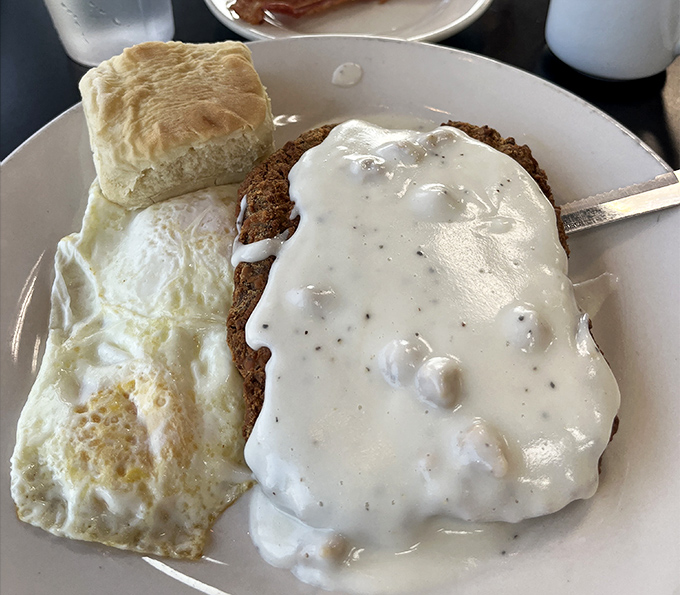 Country fried steak with gravy and eggs&mdash;the breakfast trinity that's converted more food skeptics than any religion.