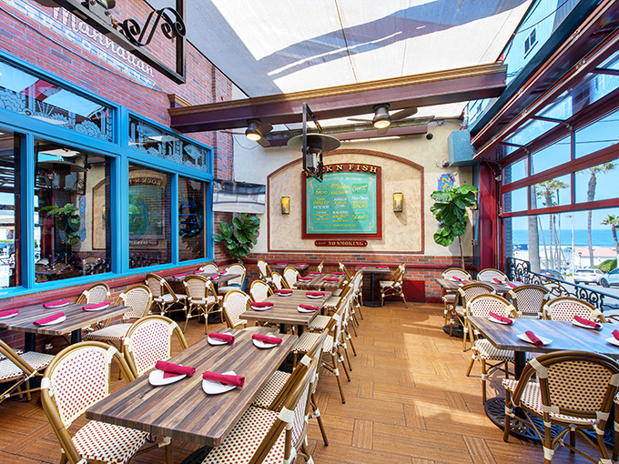 The covered patio combines the best of both worlds&mdash;fresh air dining with protection from the elements and a perfect view of the menu board.