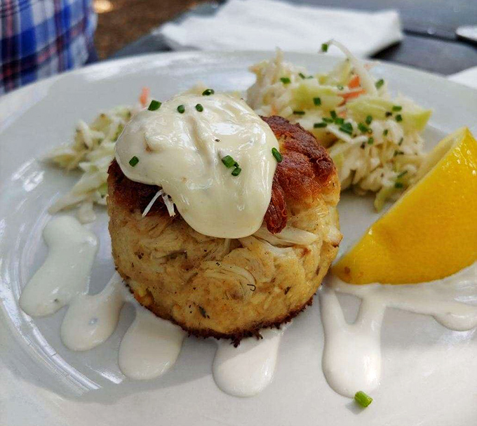 This crab cake doesn't need a supporting cast, but the coleslaw and remoulade showed up anyway to create a perfect ensemble.