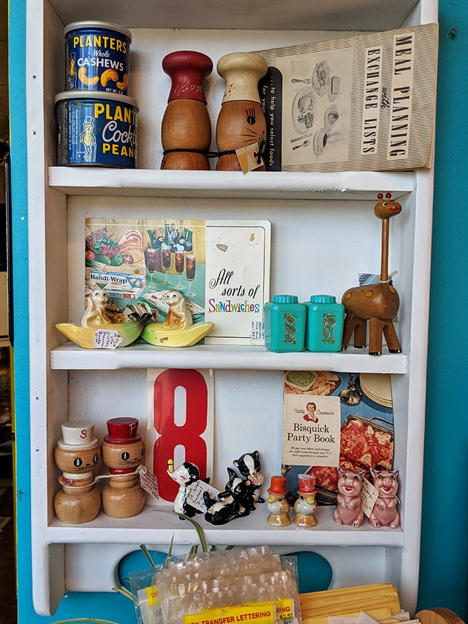 Kitchen nostalgia in its purest form. Those Planters tins and salt-and-pepper shakers are the supporting actors in America's culinary history.