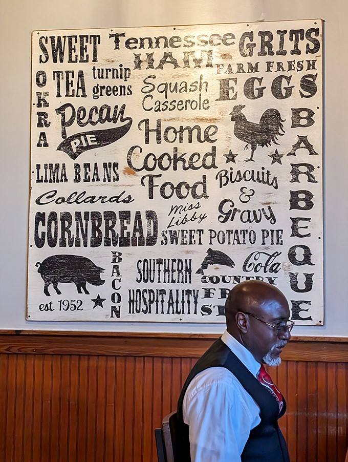 Wall art that reads like a Southern food dictionary, reminding you of all the comfort classics waiting to be ordered.