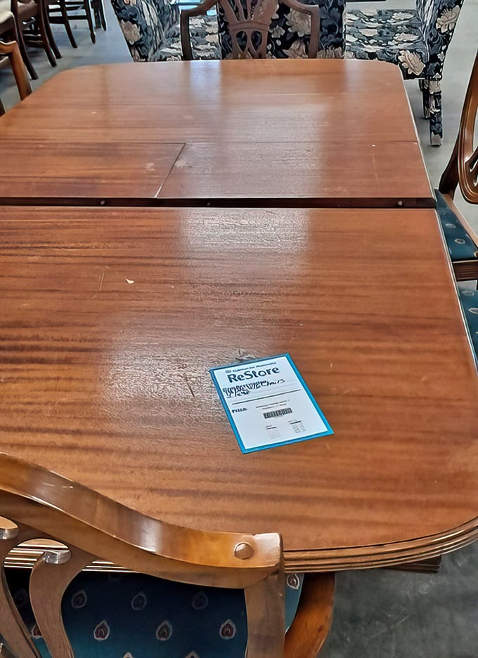 This dining table has hosted countless family dinners in its previous life and stands ready for a second act in your home.