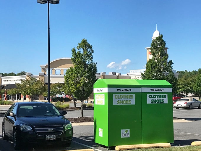 Even shopping has a conscience. These donation bins remind us that yesterday's impulse buys can become tomorrow's charitable contributions.