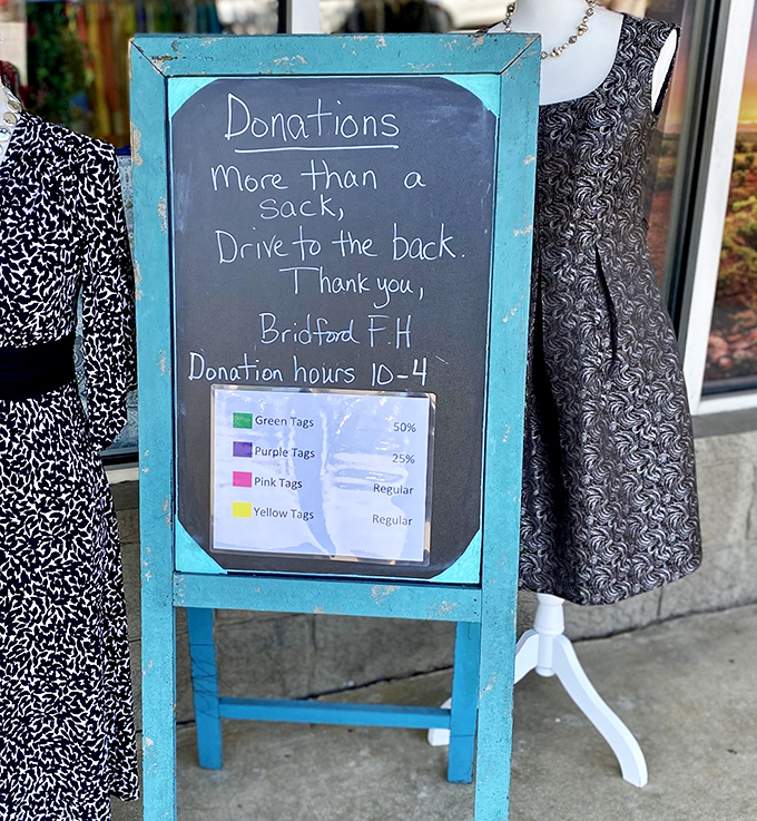 The color-coded tag system reveals the thrifter's strategy. Green means go&mdash;straight to the register with your half-price treasures!