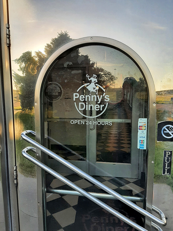 The welcoming entrance proudly announces "OPEN 24 HOURS"&mdash;three beautiful words for night owls and early birds alike.