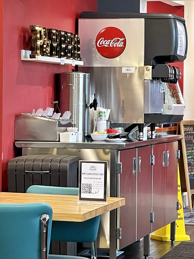 This isn't just a drink station&mdash;it's hydration headquarters for BBQ enthusiasts. That illuminated "PEPSI" sign isn't just branding; it's a beacon for the parched. 