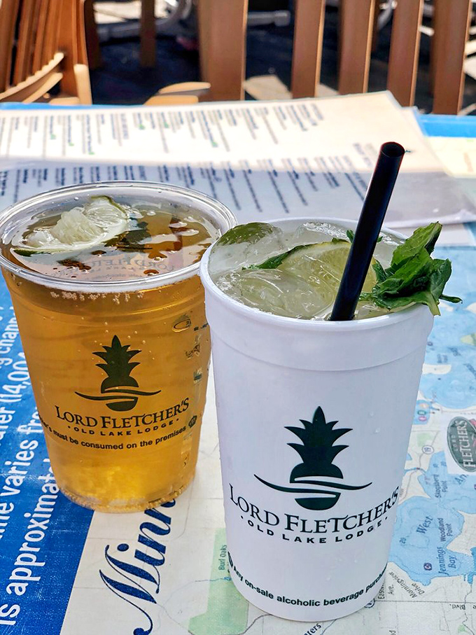 Lord Fletcher's signature drinks&mdash;where refreshment meets lakeside views in plastic cups that somehow make everything taste better on a hot Minnesota day.