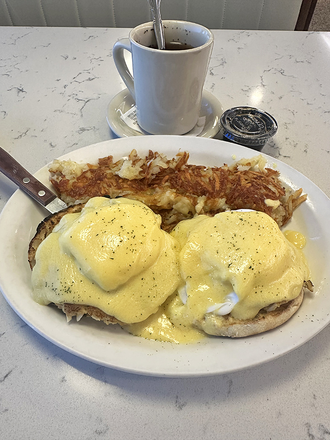 Eggs Benedict that makes you understand why people wait in line for breakfast. That hollandaise sauce? Liquid sunshine on an English muffin.