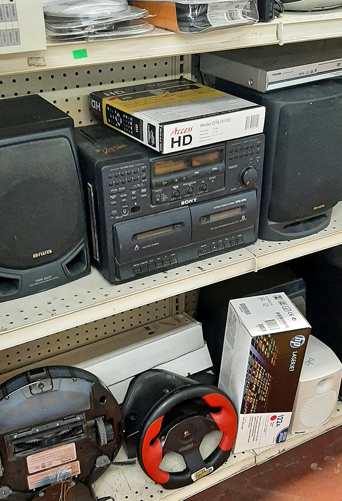Yesterday's technology at yesterday's prices - that Sony stereo system once cost someone's entire paycheck but now waits patiently for revival.