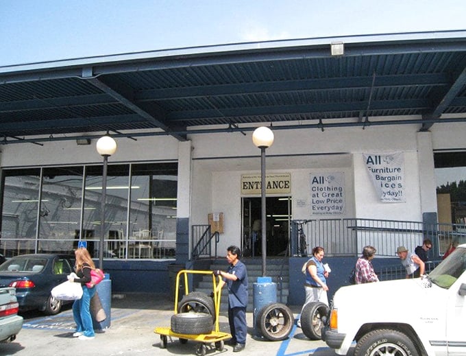 The unassuming entrance belies the wonderland within. Those shoppers exiting with full arms know exactly what treasures await beyond those doors.