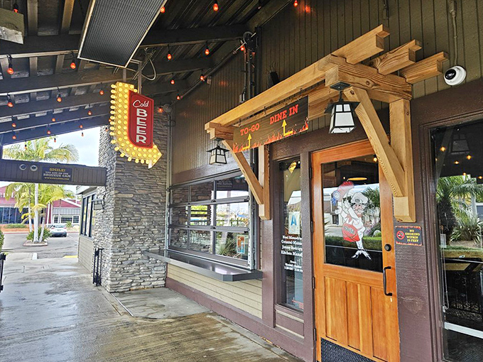 The entrance beckons like a portal to meat paradise, complete with neon signage that serves as a lighthouse for the barbecue-deprived.