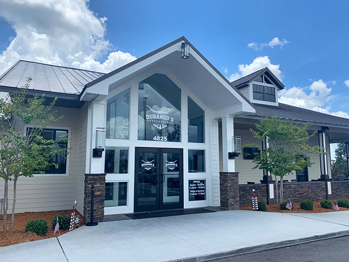 The welcoming entrance by day promises good things inside, where quality beef awaits your arrival and appetite.
