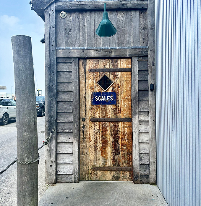 Not just an entrance—a portal to seafood nirvana. That blue Scales sign promises more than a meal; it's an invitation to experience Maine's bounty.