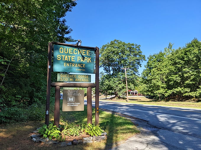 The entrance sign promises adventure just ahead, like the opening credits to nature's own blockbuster production.