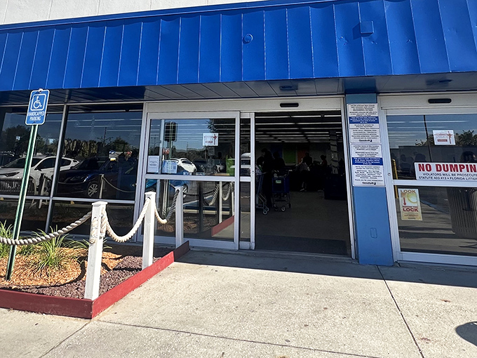 The gateway to possibility. These sliding doors might as well have a sign reading "Abandon retail prices, all ye who enter here."