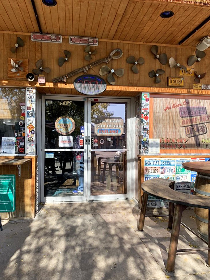 The entrance, adorned with boat propellers and license plates, is your portal to a world where calories don't count and breakfast reigns supreme.